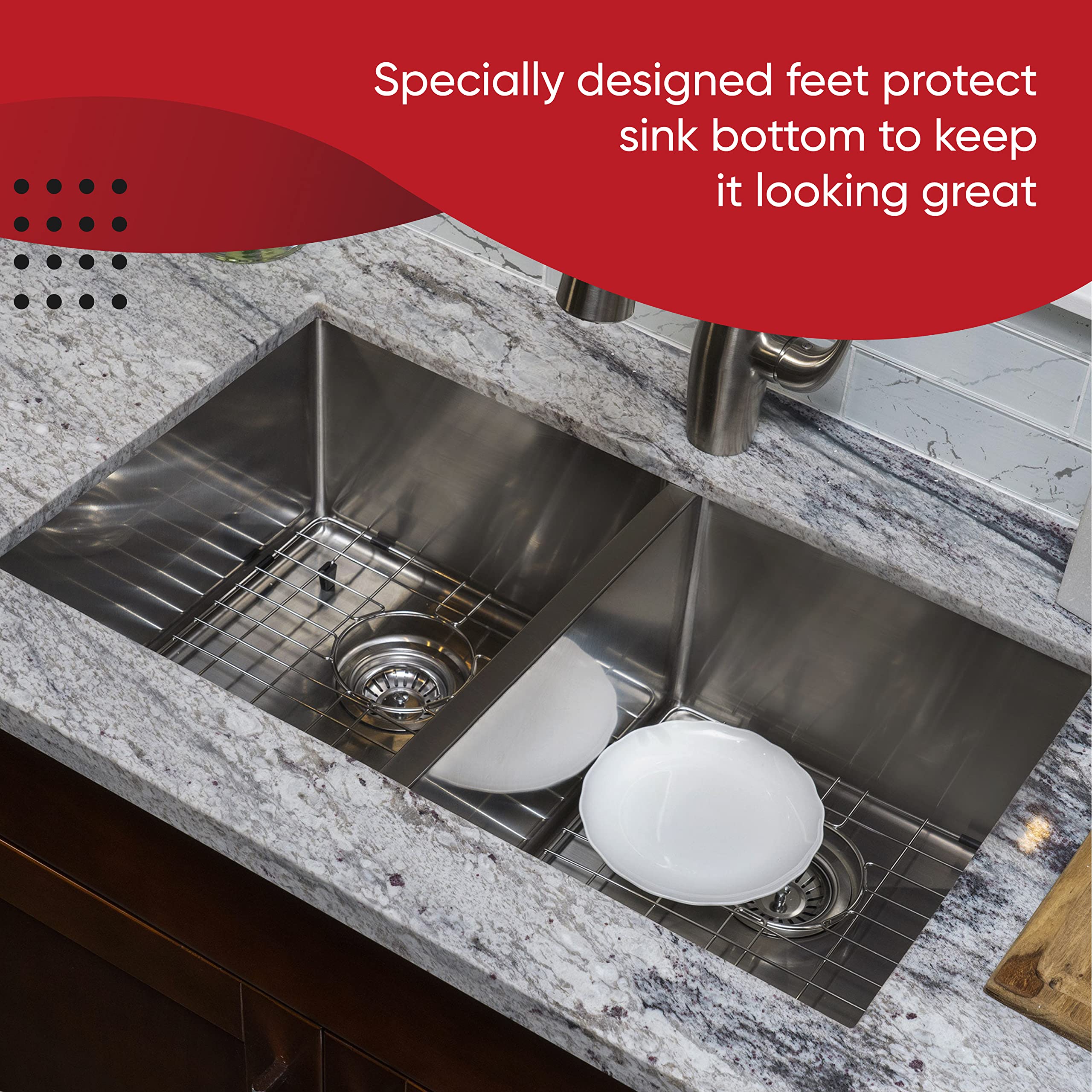 Sink Protectors for Kitchen Sink 15" x 13", Sink Grate for Bottom of Kitchen Sink Set of 2, Stainless Steel Sink Protector