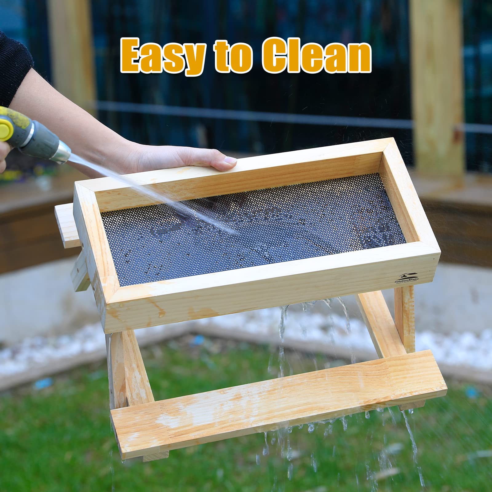 Solution4Patio Chickenic Table Handmade Wooden Picnic Table Chicken Feeder, Duck Feeder, Mesh Bottom, Easy to Clean and Fill, 15.7" W x 14.9" D x 8.6" H, Functional and Funny, Garden Gift, B807A00