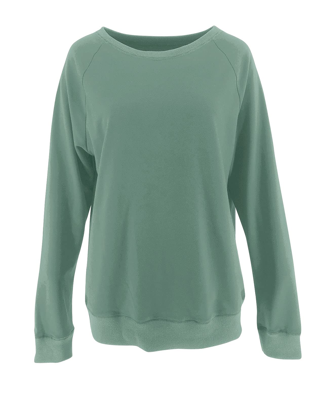 PRETTODAY Women's Casual Solid Sweatshirts Long Sleeve Crew Neck Tops Loose Pulloverss (Mint, l)