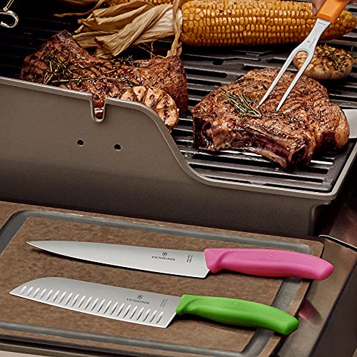Santoku knife with 7" fluted edge blade and green handle