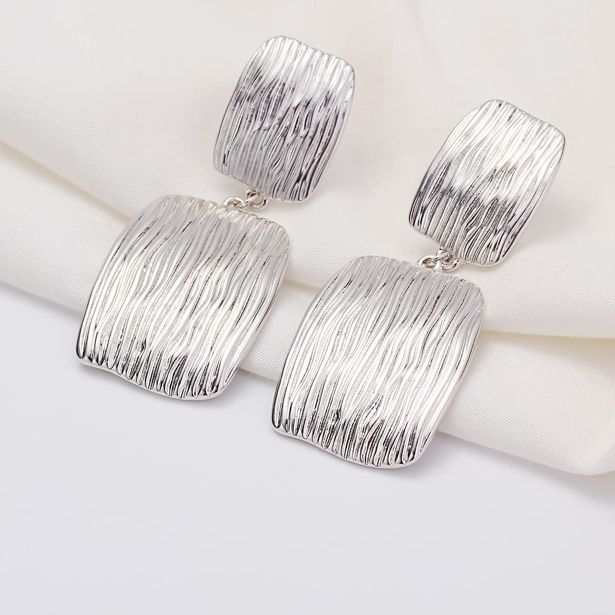 Silver Rectangle Geometric Dangle Earrings for Women Fashion Statement Drop Earrings KELMALL COLLECTION