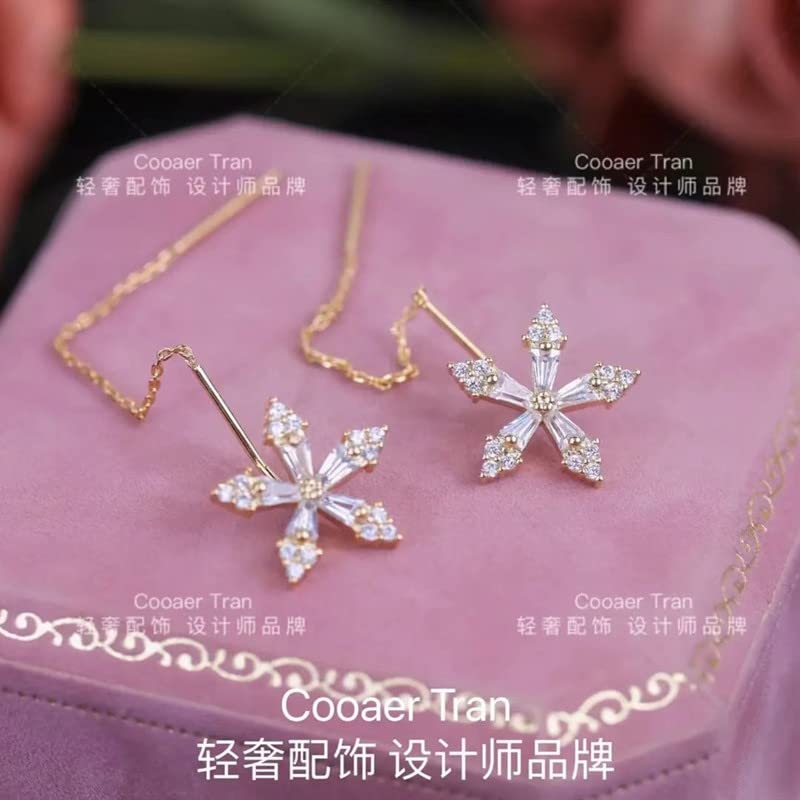 QIEU Shiny Diamond Flower Earrings,Crystal Flowers Tassel Chain Dangle Drop Earrings,Cute Simple Threader Long Chain Statement Studs Earring Jewelry for Women Girls (Sliver)