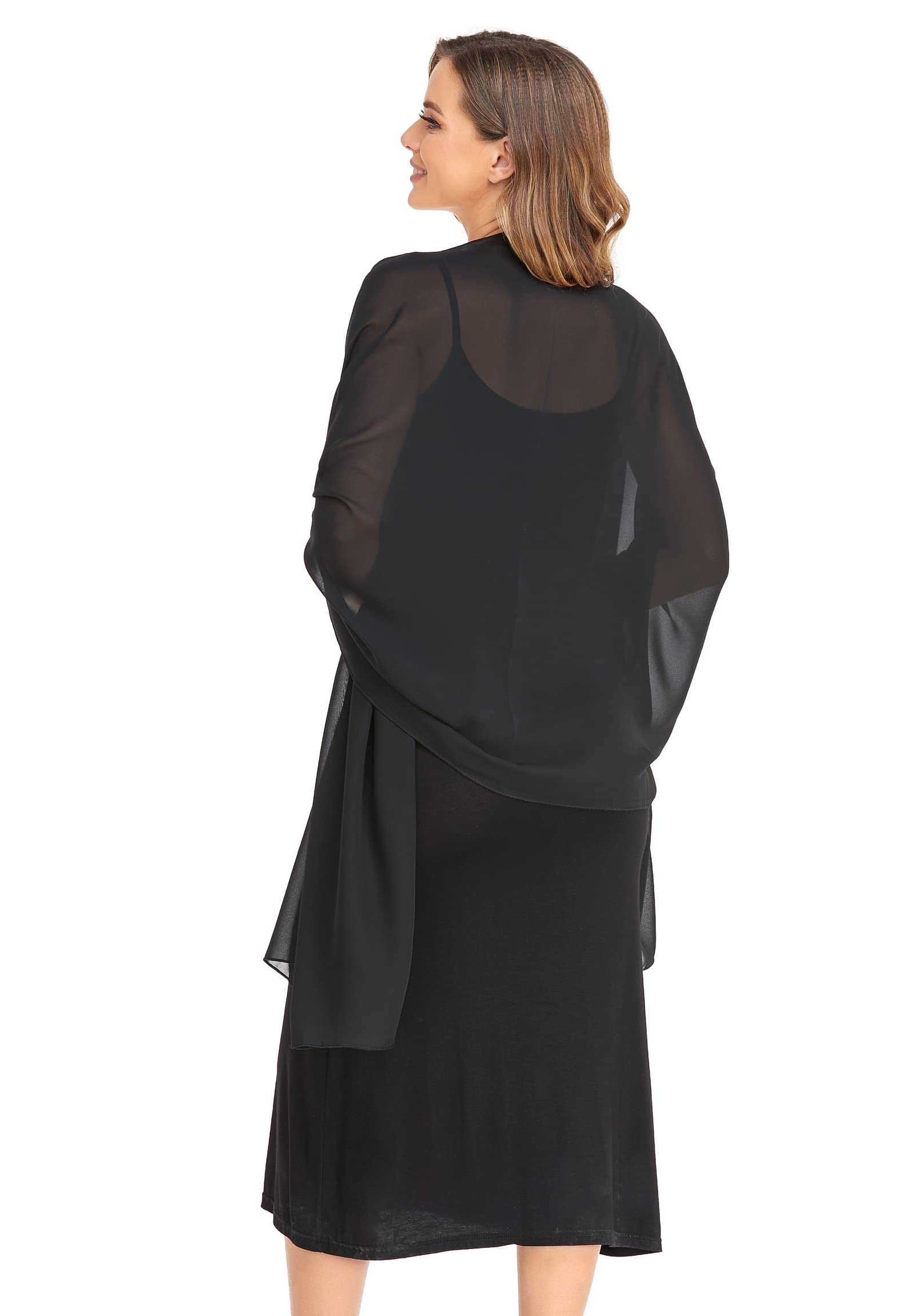 Pukguro Black Shawl Sheer Women Chiffon Evening Wraps Elegant Soft Silky Weddings Bridal Scarf Black 79 * 18''