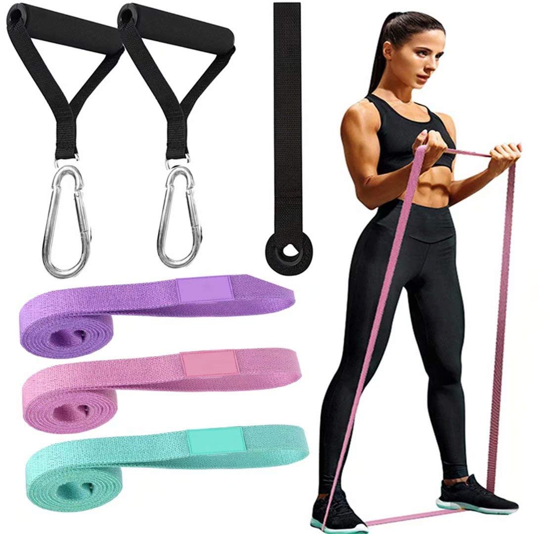 Pull Up Resistance Bands Long Fabric Exercise Booty Bands Set of 8, Long Workout Bands with Door Anchor, Handles,Non Slip Elastic Home Gym Stretch Fitness Loop Bands Squat Glute Red
