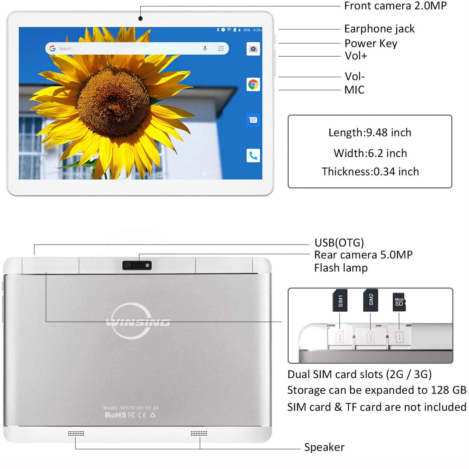Winsing Tablet 10 inch with Case, 32GB Storage, 3G Phablet, Tablet with Sim Card Slot Unlocked