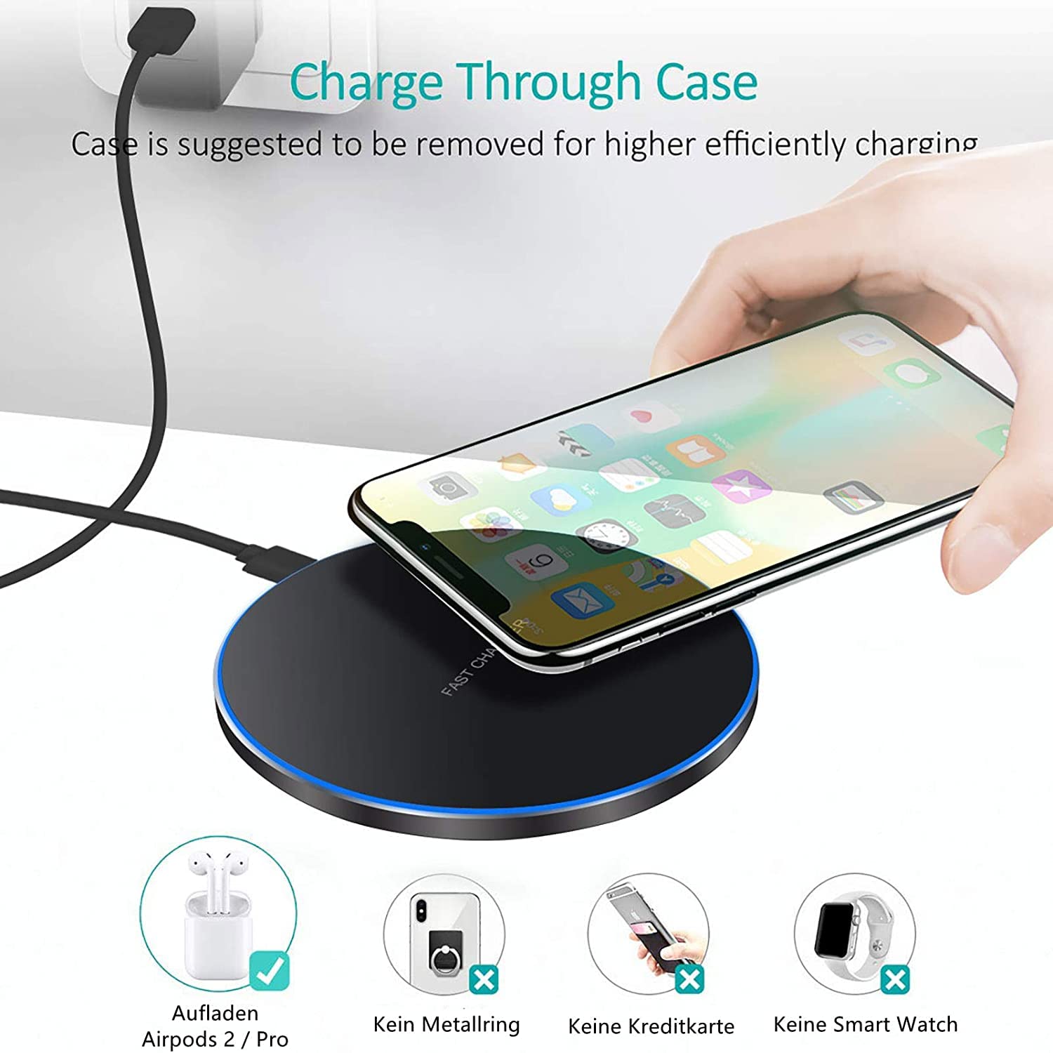 Wireless Charger 20W Max Fast Wireless Charging Pad Compatible with iPhone 11, 12, 13, 14 Pro/Pro Max, XS, XS Max, XR, 8 Plus, AirPods Pro/3/2; for Samsung Galaxy/Note, Galaxy Buds (Gary with Adapter)