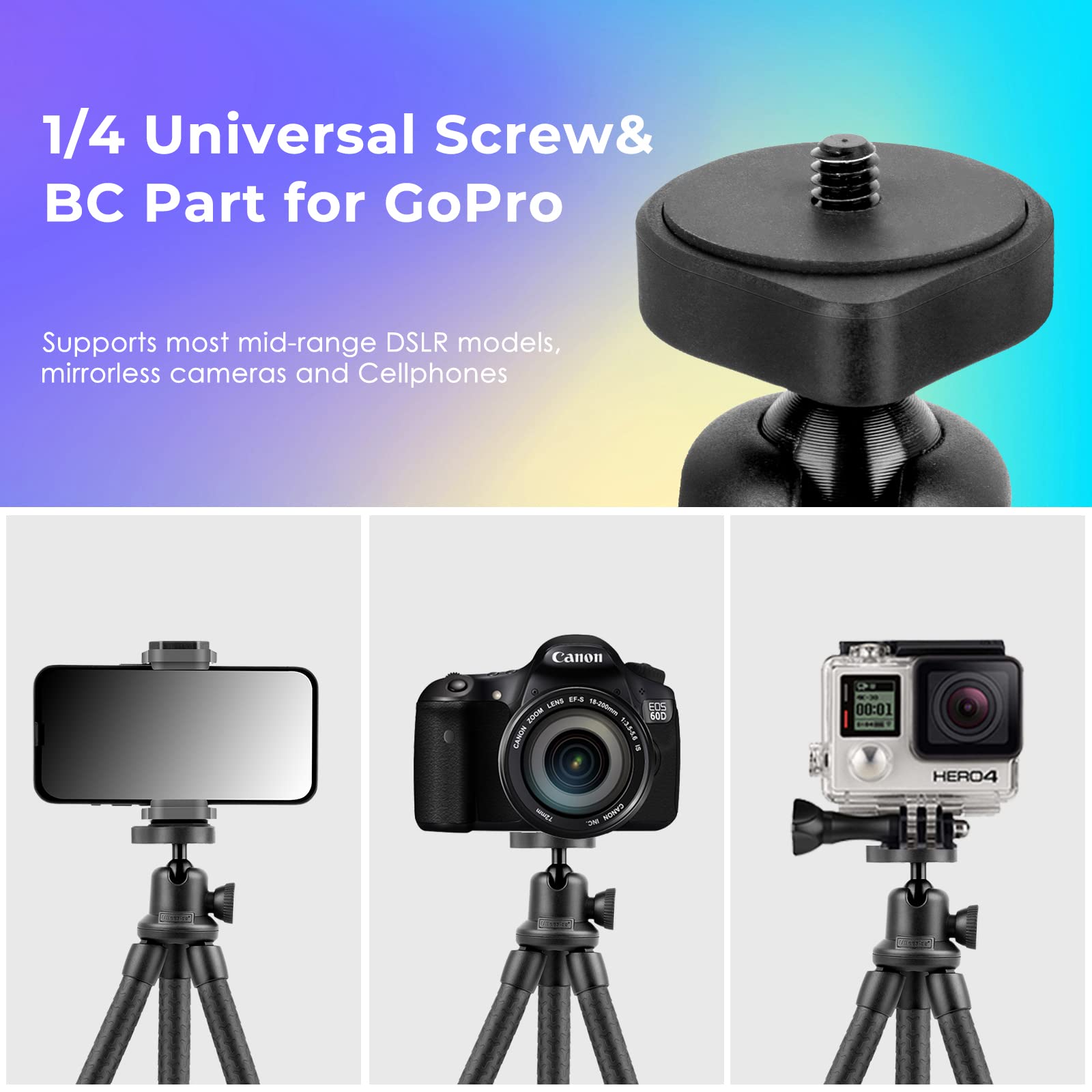 UBeesize Flexible Phone Tripod Stand, Small and Mini Tripod with Wireless Remote and Clip, Rubberized Desk iPhone Stand for Selfies,Video Recording,Compatible with All Cellphones, Cameras, Gopro1