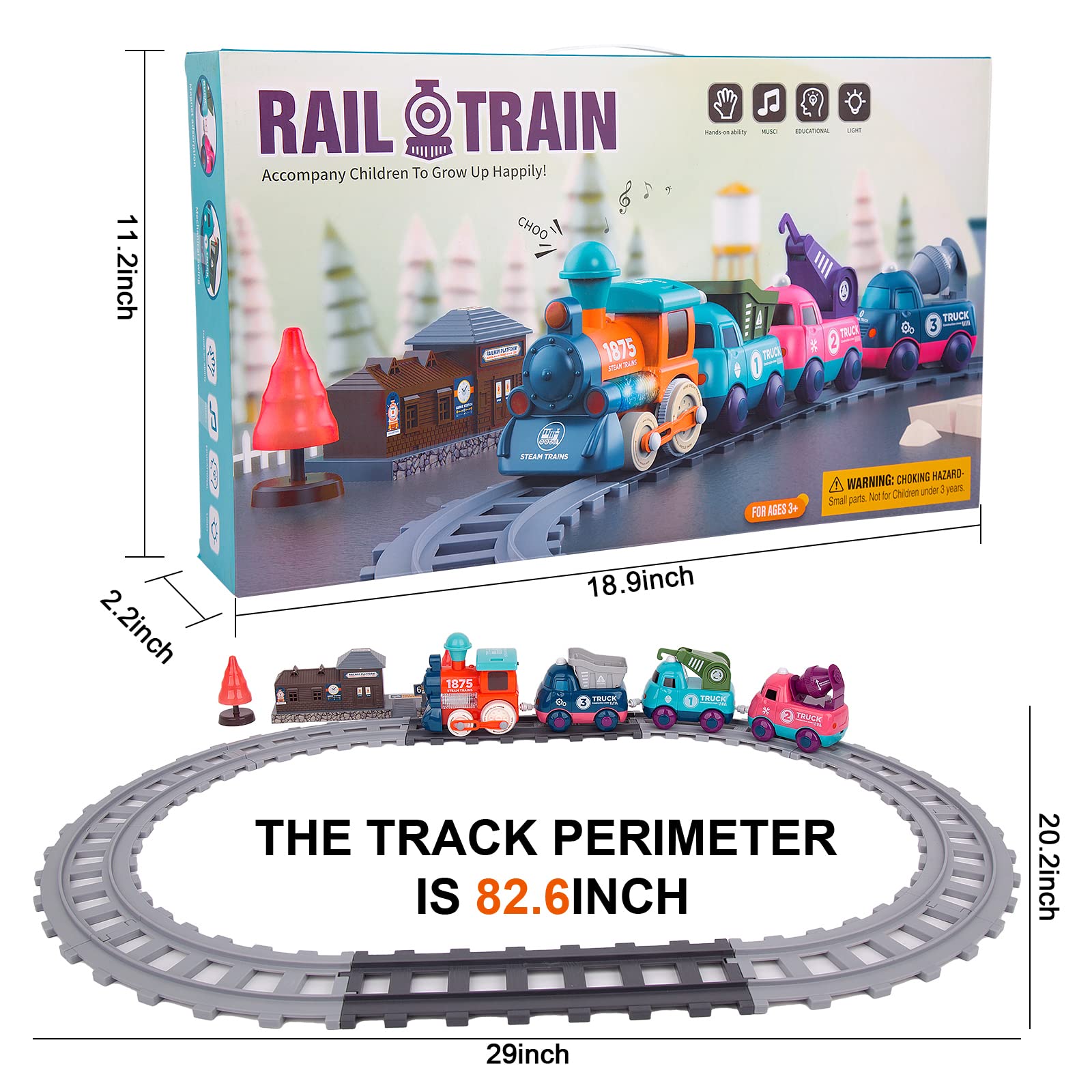 train sets for boys 2-4, Electric Train Toys, Battery Operated Train and Circular Train Track, for 3 4 5 6 7 8+ year old Kids Toddlers