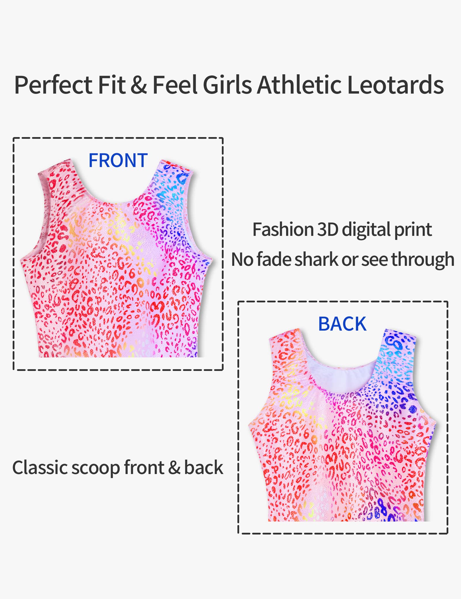 rainbowsnow Girls Gymnastics Leotards Size 5-6 Years Old Sparkly Pink Leopard Sleeveless Tank Biketard