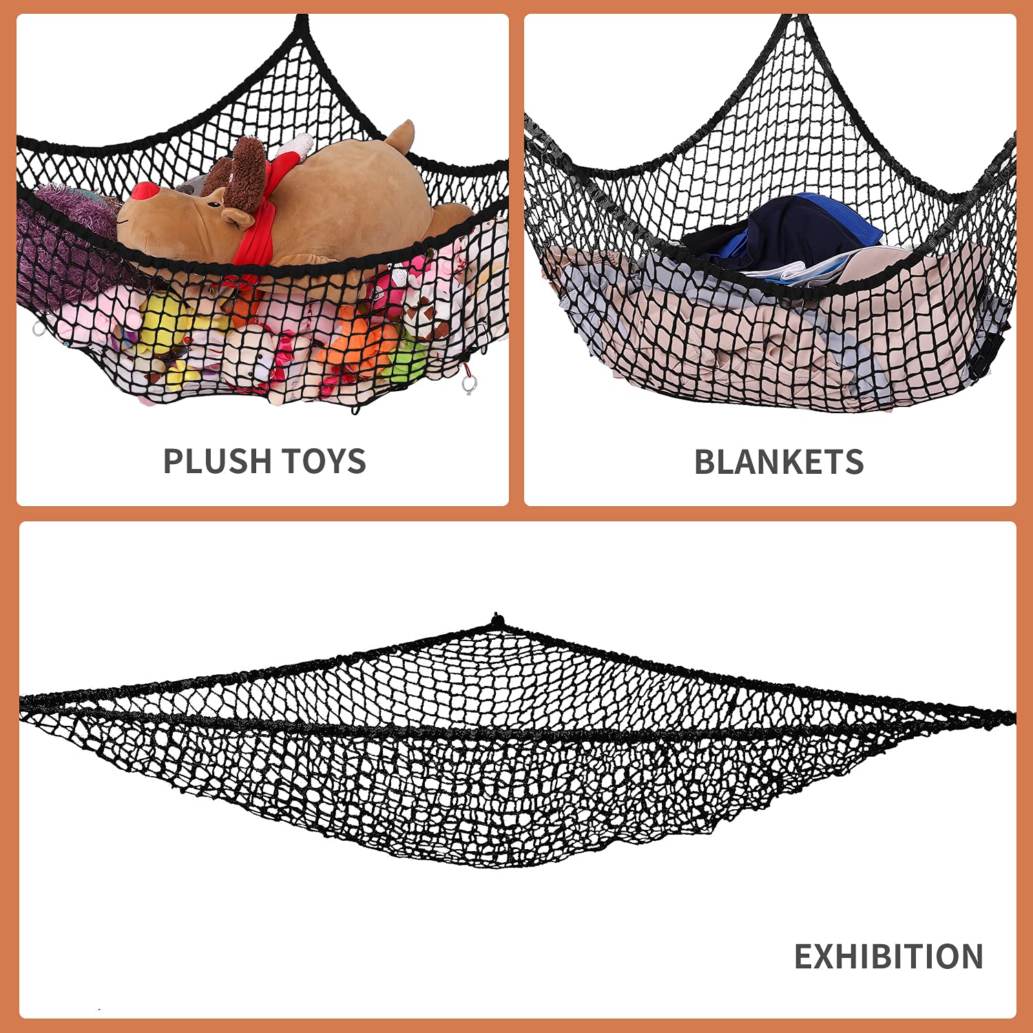 Stuffed Animal Net or Hammock, LXUNYI Toy Net Hammock for Stuffed Animals Large Stuffed Animals Hammock Plush Toys Wall Corner Hanging Storage Net Organizer (White with Tassels)