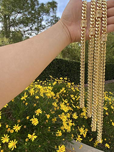Miami Cuban Link Chain Choker Necklace CZ diamond Lock Real Solid 14K Gold Finish Stainless Steel, Cuban Choker, Cuban necklace, Gold Cuban Chain, 12mm Miami Cuban Link Chain (20)