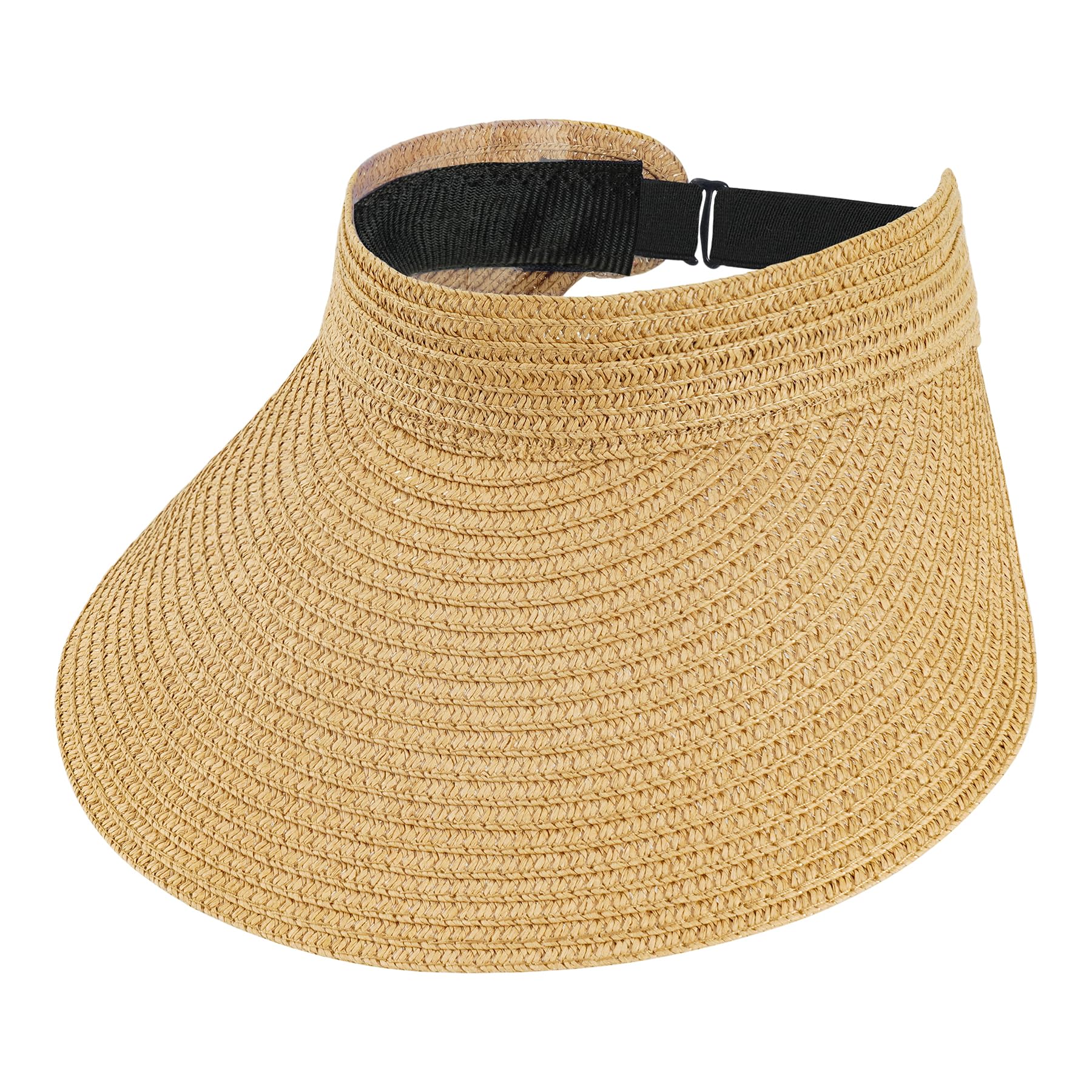 Straw Sun Visors Womens, Ponytail Beach Straw Visor, Packable Summer Sun Hats for Women Travel Khaki