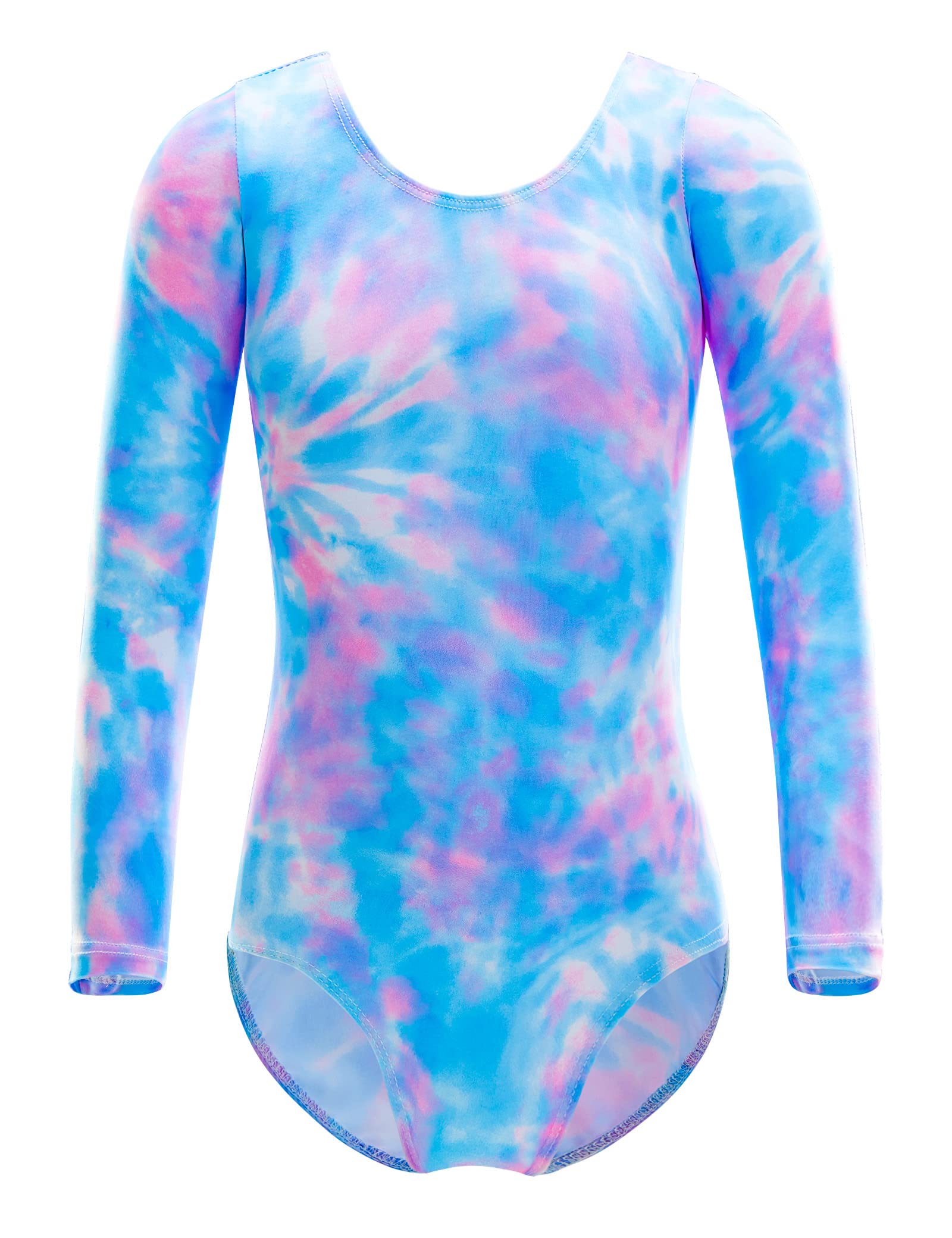 rainbowsnow Gymnastics Leotards for Girls Long Sleeve Size 6-7 Years Old Blue Tie Dye Pattern Cute Fitted Winter Gym Leos Tumbling Bodysuits