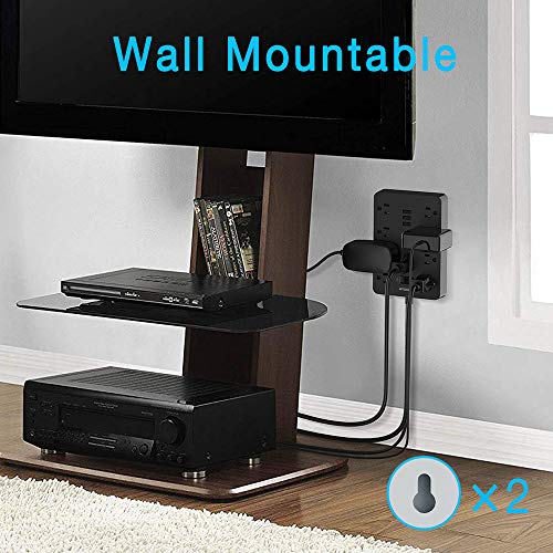 Surge Protector Extension Cord 10 Ft Black, TESSAN Flat Plug Power Strip with 10 Wide-Spaced AC Outlets and 3 USB Ports, 1875W/15A, 1700J Protection, Wall Mount Outlet Strip for Home, Office, School