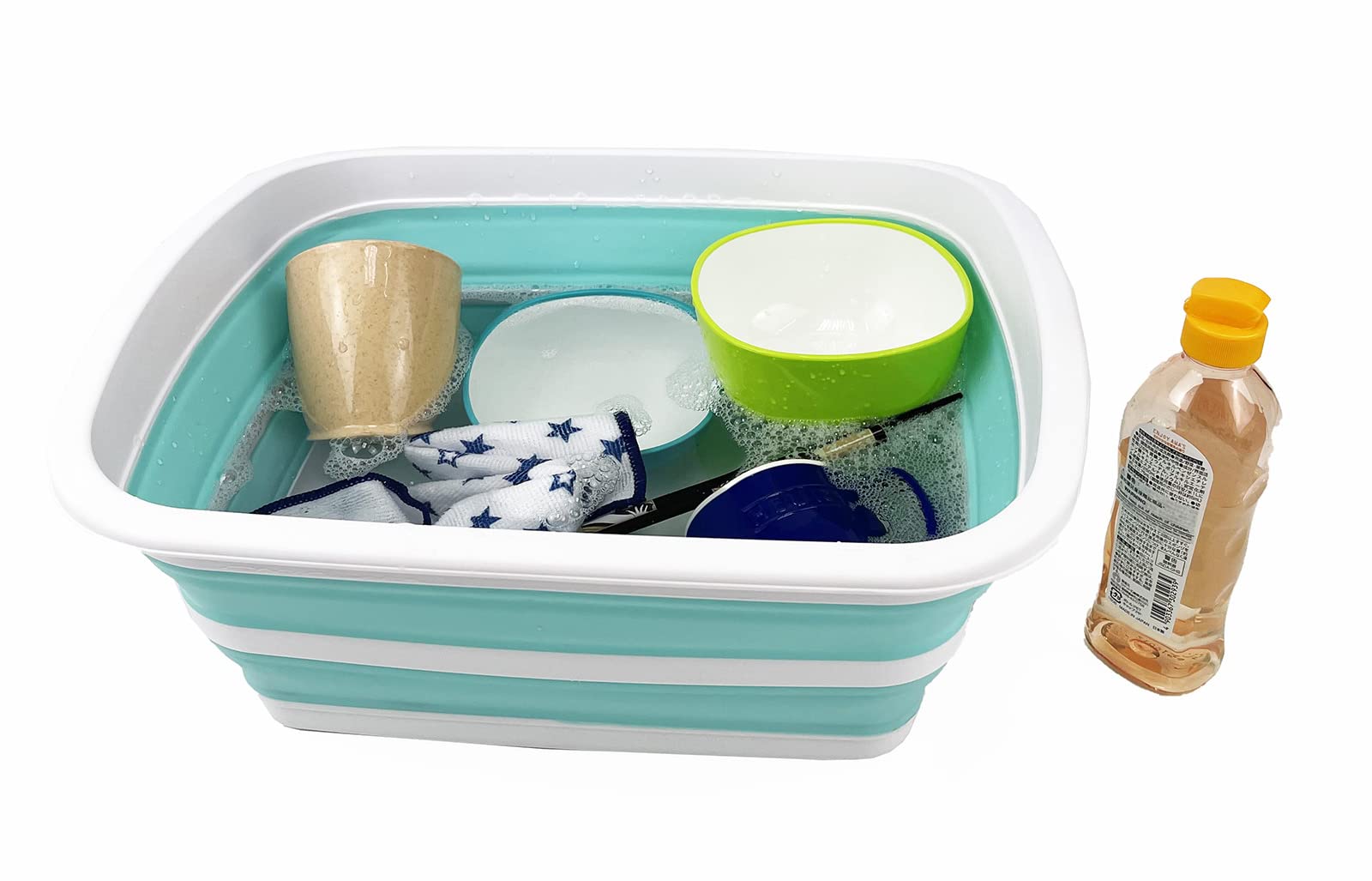SAMMART 10L (2.6 Gallon) Collapsible Tub-Foldable Dish Tub-Portable Washing Basin-Space Saving Plastic Washtub (White/Sage Green)