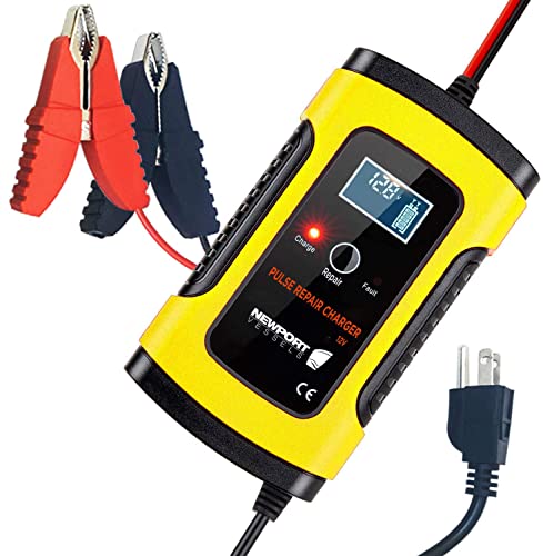 Newport 12V Smart Battery Charger with Pulse Repair Technology, Yellow