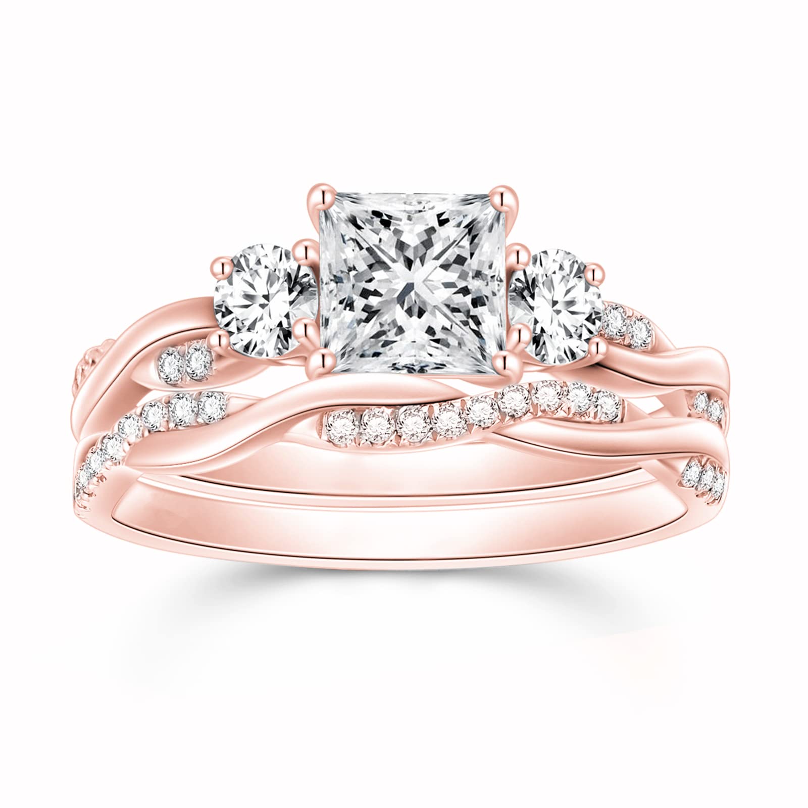 Princess Cut Wedding Ring Sets for Women Bridal Sets Engagement Ring Set, 1-1/2 Carat(ctw) Moissanite Twisting Infinity Pave Set 925 Sterling Silver 10K 14K 18K Gold Free Engraving (Style 5)