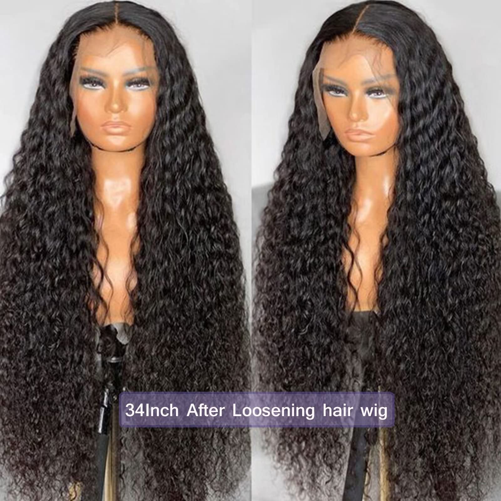 Lemoda 30Inch 12A Full 13x6 Indian Water Wave Lace Front Virgin Human Hair Wigs 180 Density Deep Wave 13x6 HD Lace Frontal Wigs
