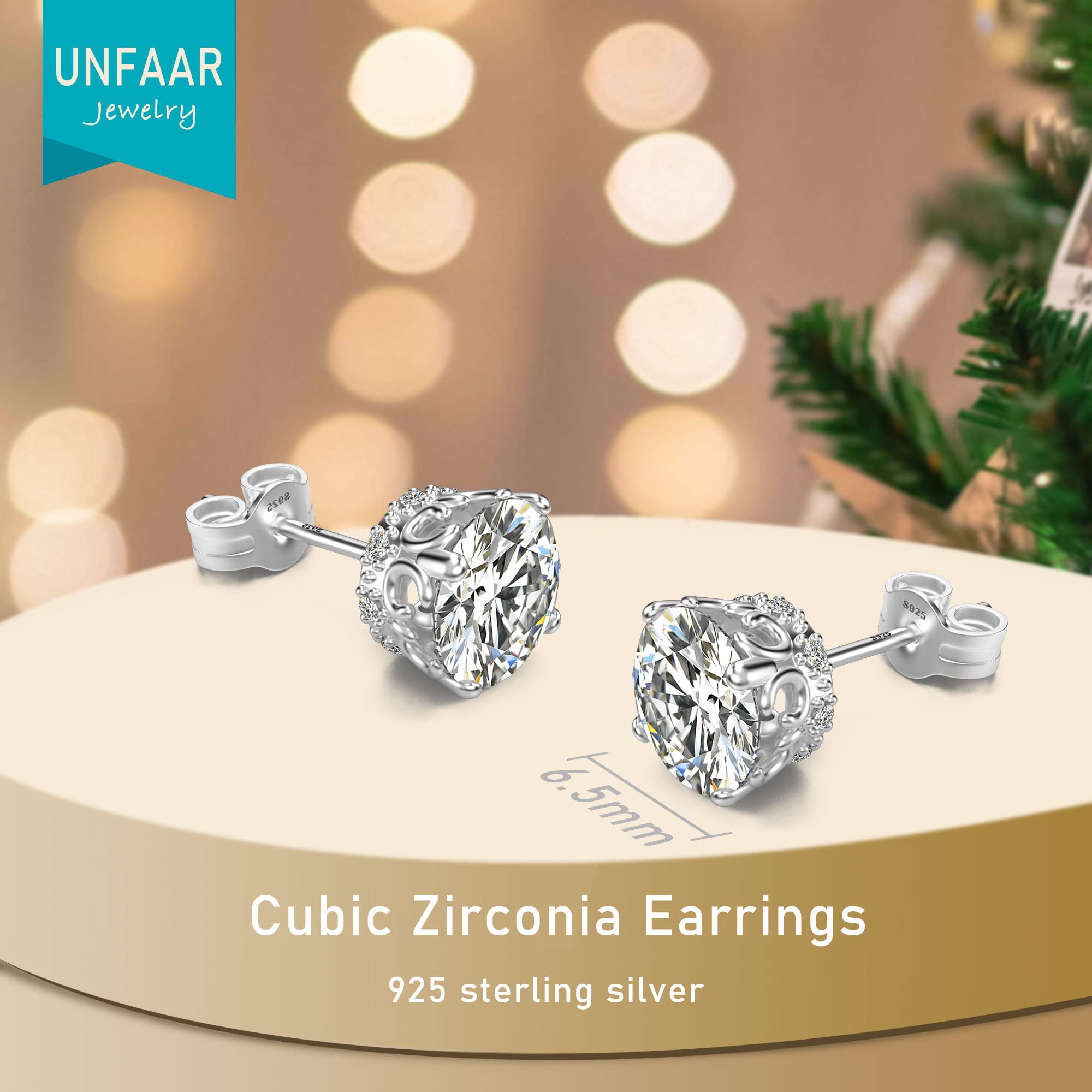 UNFAAR 18K White Gold Plated Sterling Silver Brilliant Round Cut Cubic Zirconia Stud Earrings Simulated Diamond Stud Earrings for Women Men Hypoallergenic (White Gold)