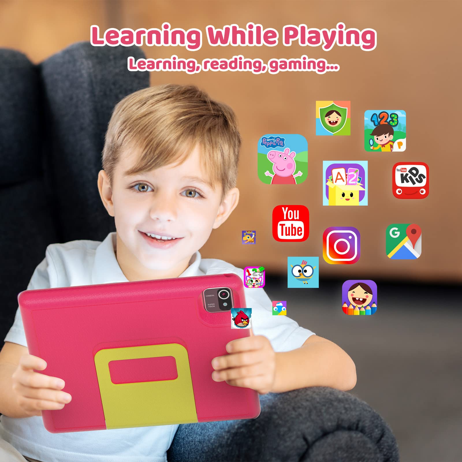 Mouikei Kids Tablet 10 inch Tablet for Kids, 2GB+32GB Android 12 Kids Tablet with Case, Parental Control APP, Dual Camera, Educational Games, Kidoz Pre-Installed Children Tablet (Blue)