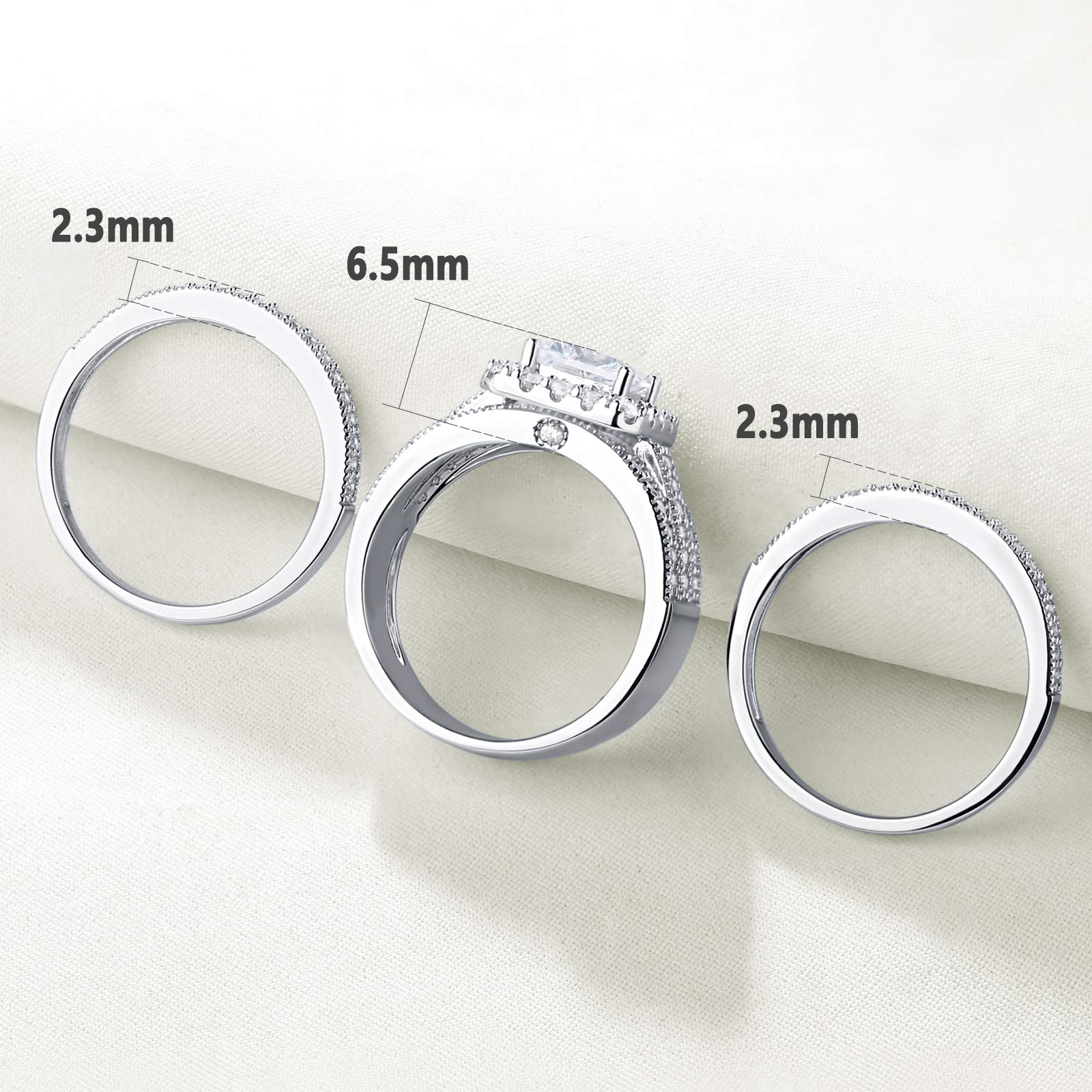 Newshe Engagement Rings for Women Wedding Ring Sets Princess Sterling Silver Cz 2Ct Cross Size 5-10 (7)