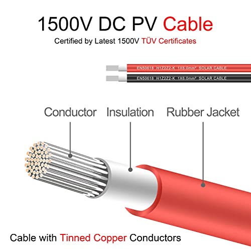 Solar Extension Cable SGANGCAR One Pair(20 Feet 10AWG) Solar Panel Cable with Female and Male Connectors(20FT Red + 20FT Black)