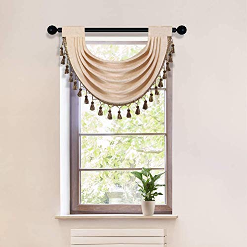 LUXCHIC Thick Chenille Waterfall Swag Valances for Living Room Rod Pocket Valance Curtains for Kitchen (Beige, 30" W x 22" L | 1Panel)