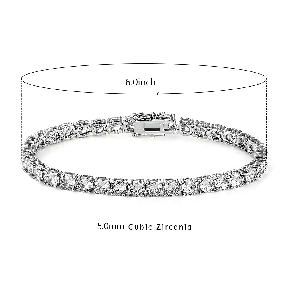 MDFUN 18k White Gold Plated Tennis Bracelet, 6 Inch Charm Cubic Zirconia Gemstone Bracelet for Women