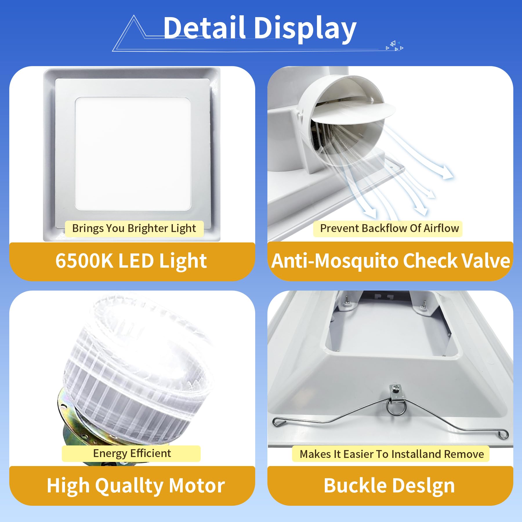 Yopmb Bathroom Exhaust Fan with LED Light ,Square Ceiling Mount Quiet Exhaust Fan for Shower/Bathroom/Office/Home/Restroom,1.0Sone 110 CFM 110V 4" Duct, White