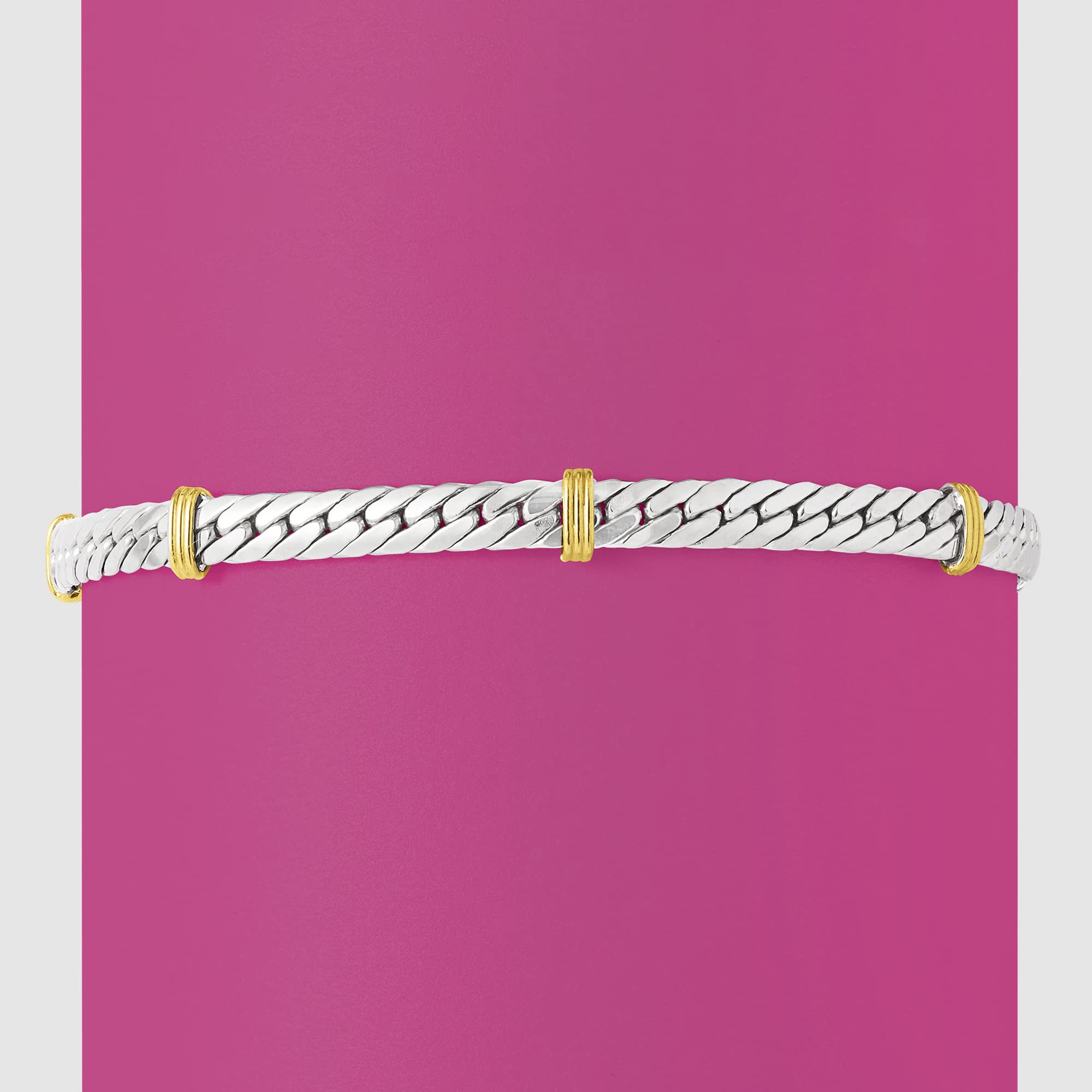 Ross-Simons Sterling Silver and 14kt Yellow Gold Cuban-Link Bracelet. 7 inches