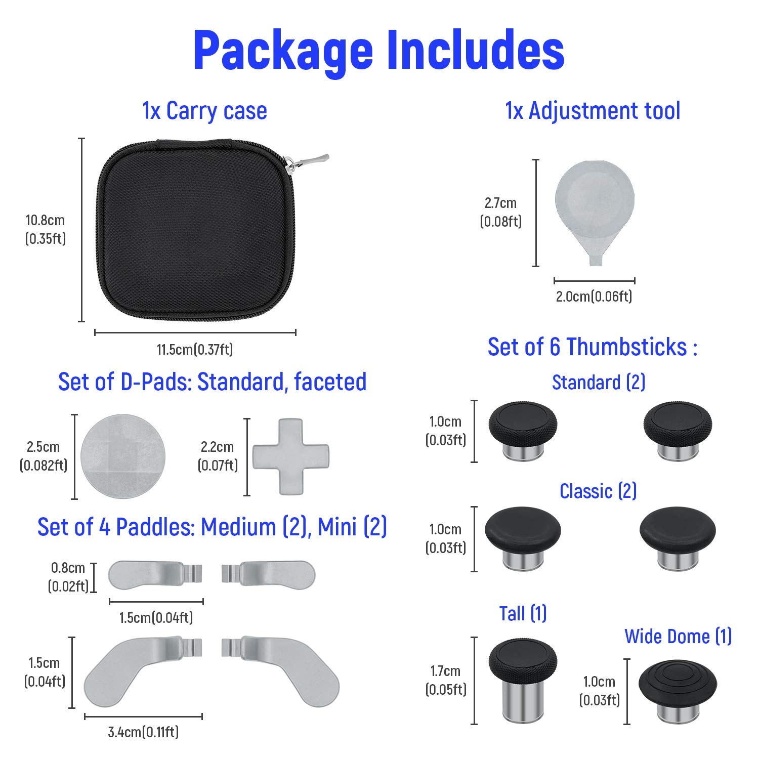 Mcbazel 13 in 1 Metal 6 Swap Thumbsticks Joysticks, 4 Trigger Paddles, 2 D-pads with Adjustment Tool and Carry Case for Xbox One Elite Series 2 Controller - Silver
