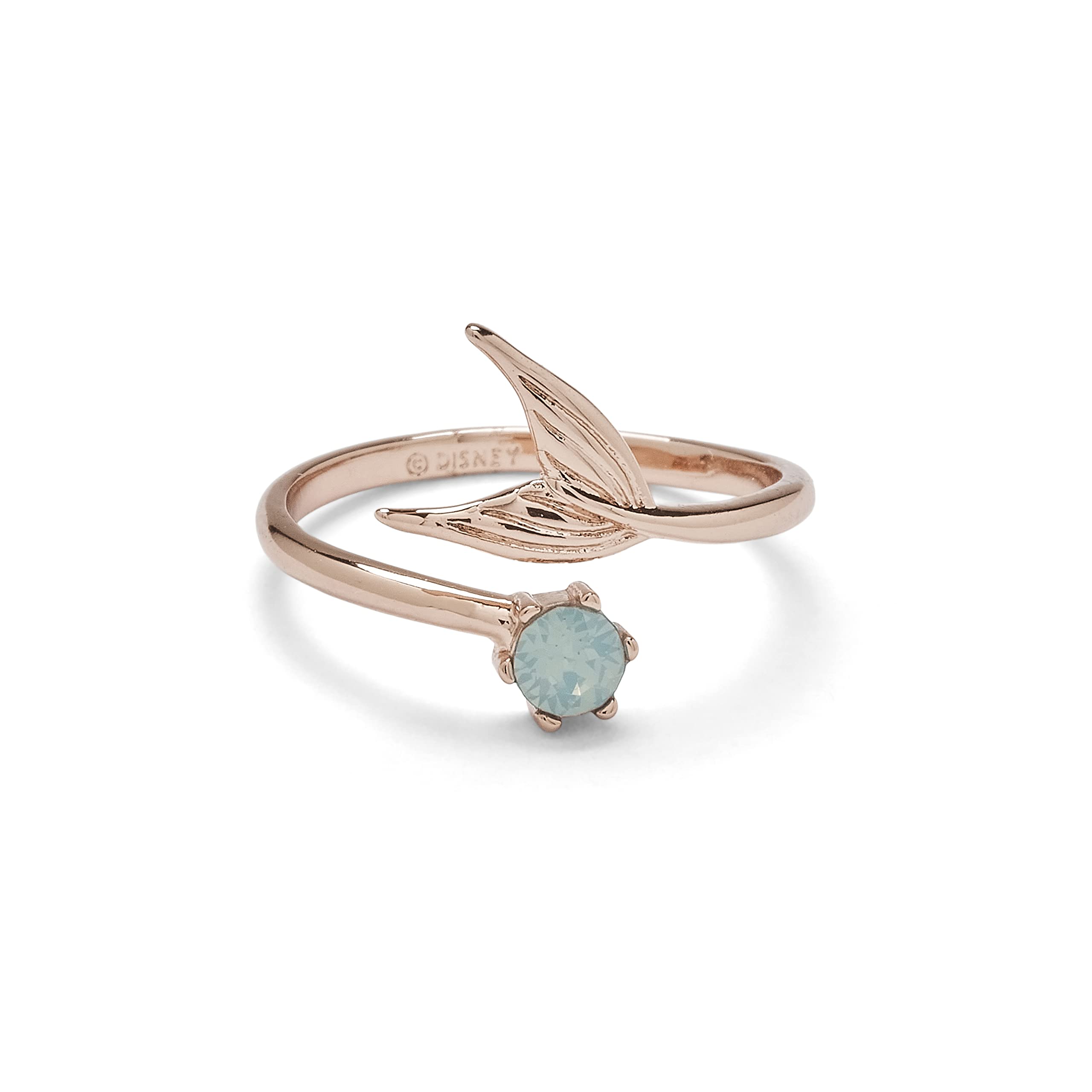 Pura Vida Rose Gold Disney Little Mermaid Fin Open Ring w/Opal Stone - Textured Charm, Brass Base - Size 7