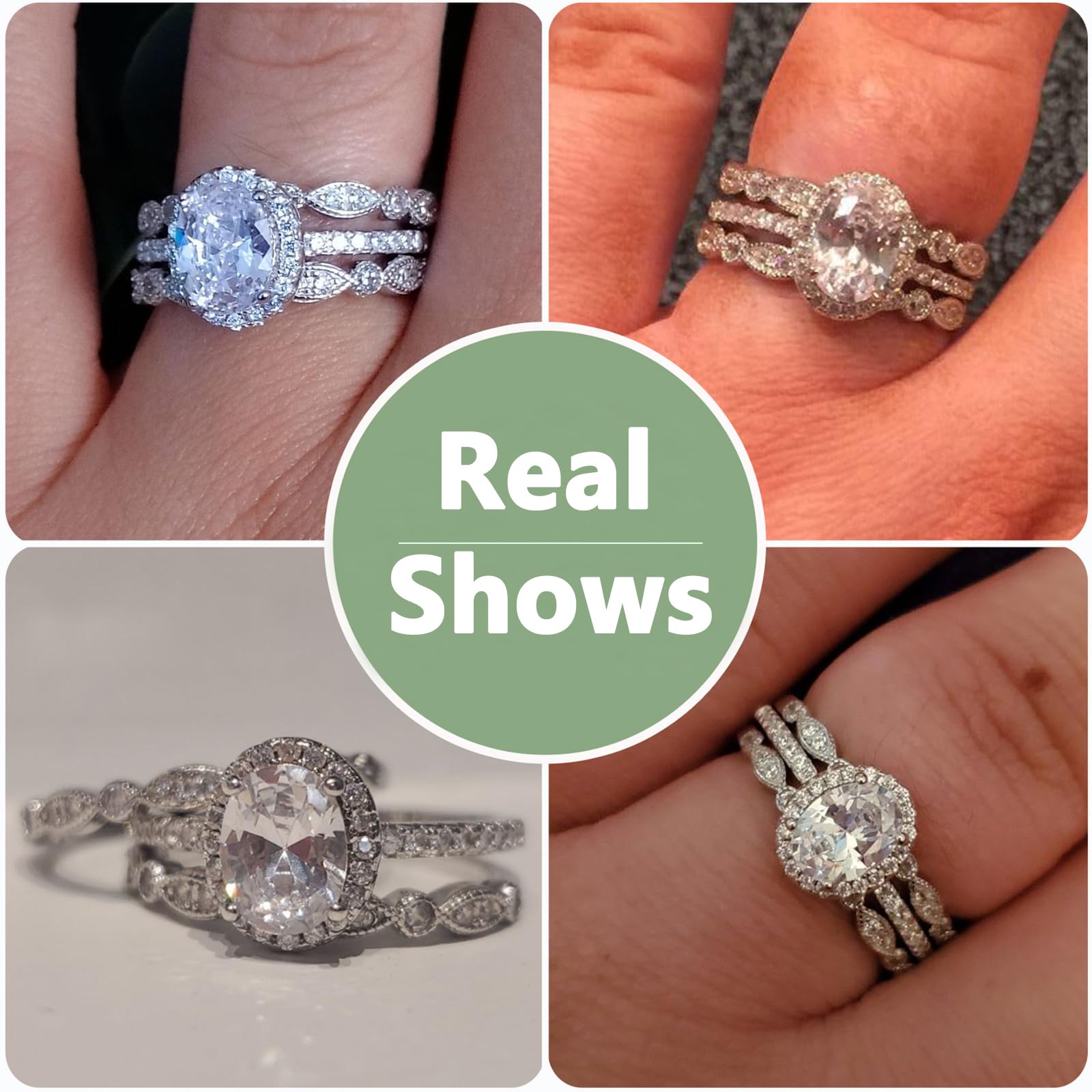Newshe Jewellery Engagement Sets Wedding Rings For Women 925 Sterling Silver 3pcs White Cz Size 5.5