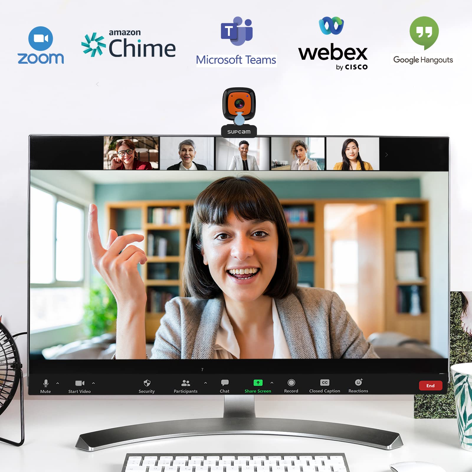 SUPCAM 4K Webcam, AI Auto Framing Webcam with Microphone and Speaker,Autofocus Lens,Adjustable Field of View,Light Correction,External Privacy Cover,Wide Compatibility