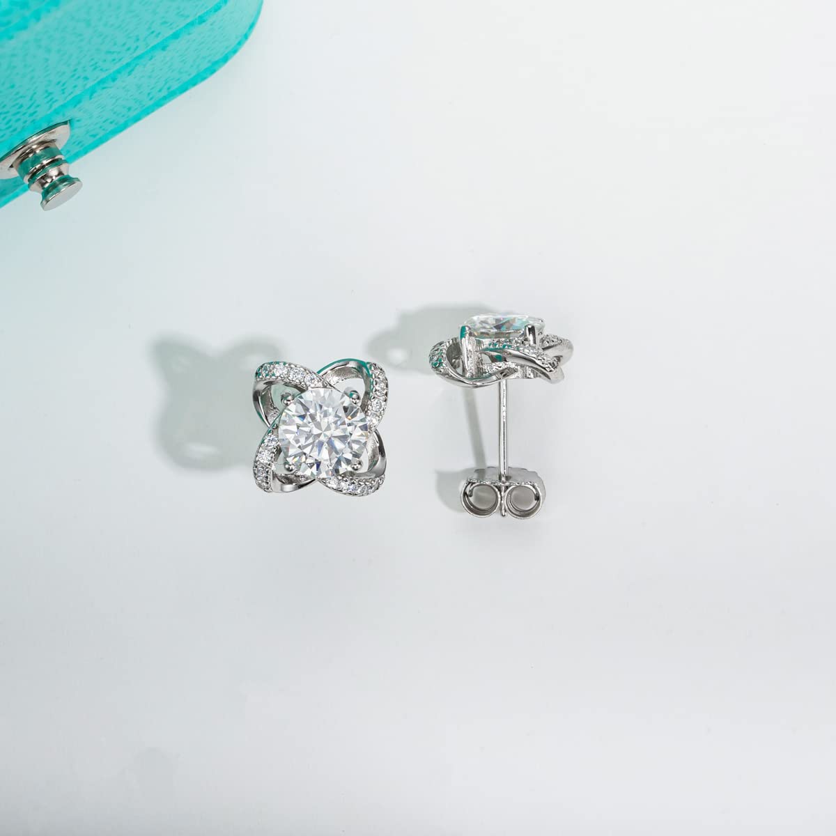 Raivari 2ct Moissanite Halo Ring,D Color VVS1 Lab Created Diamond 925 Sterling Silver Round Cut Moissanite Side Stone Earrings for Women with GRA Certificate