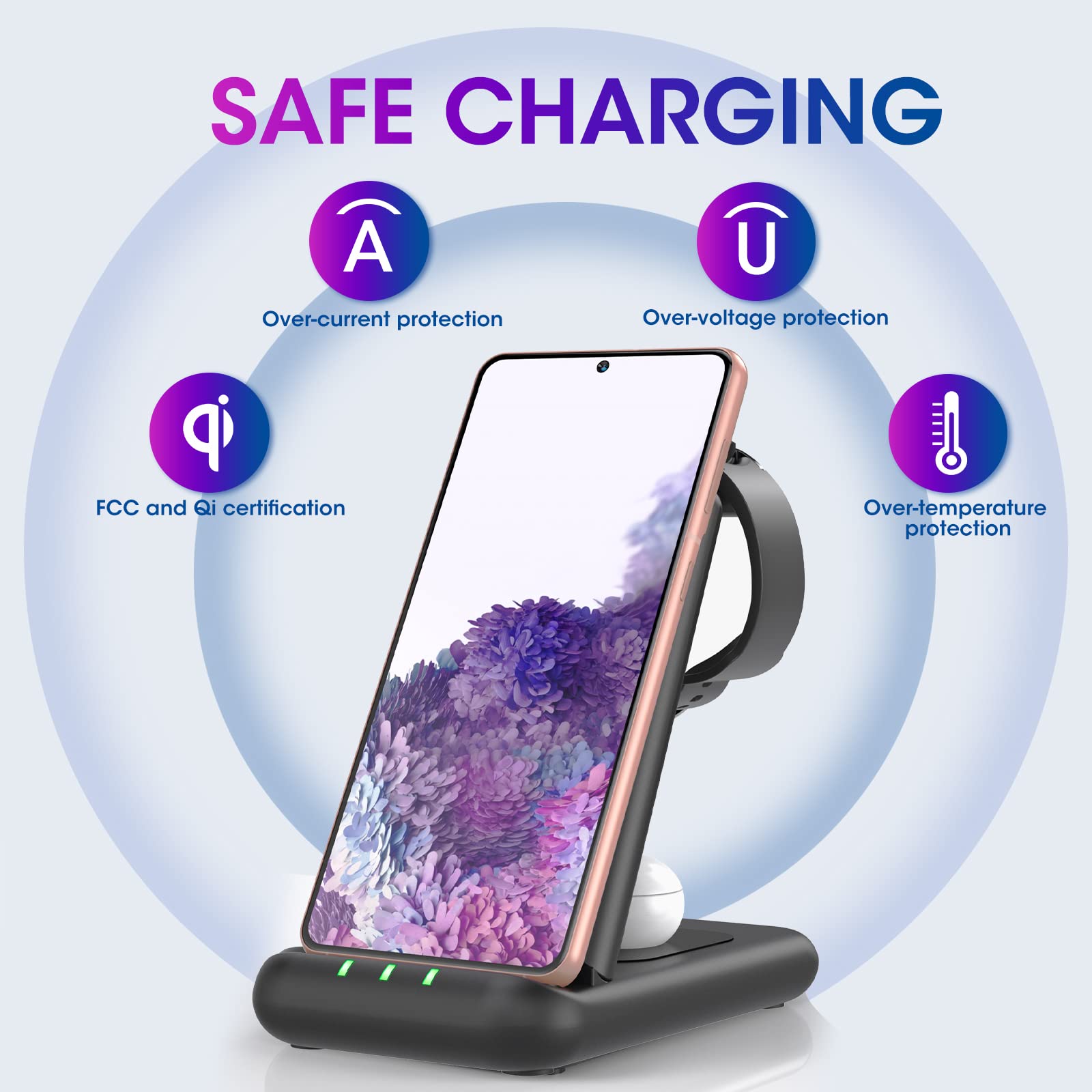 Wireless Charger for Samsung, 3 in 1 Foldable Charging Station/Dock 18W Designed for Samsung S23/S22/S21/Ultra/Plus/S20/S10/S9/Note20/Note10/Z Fold/Flip 4, Galaxy Watch 5/4/3 Active 2, Buds +/Pro/Live