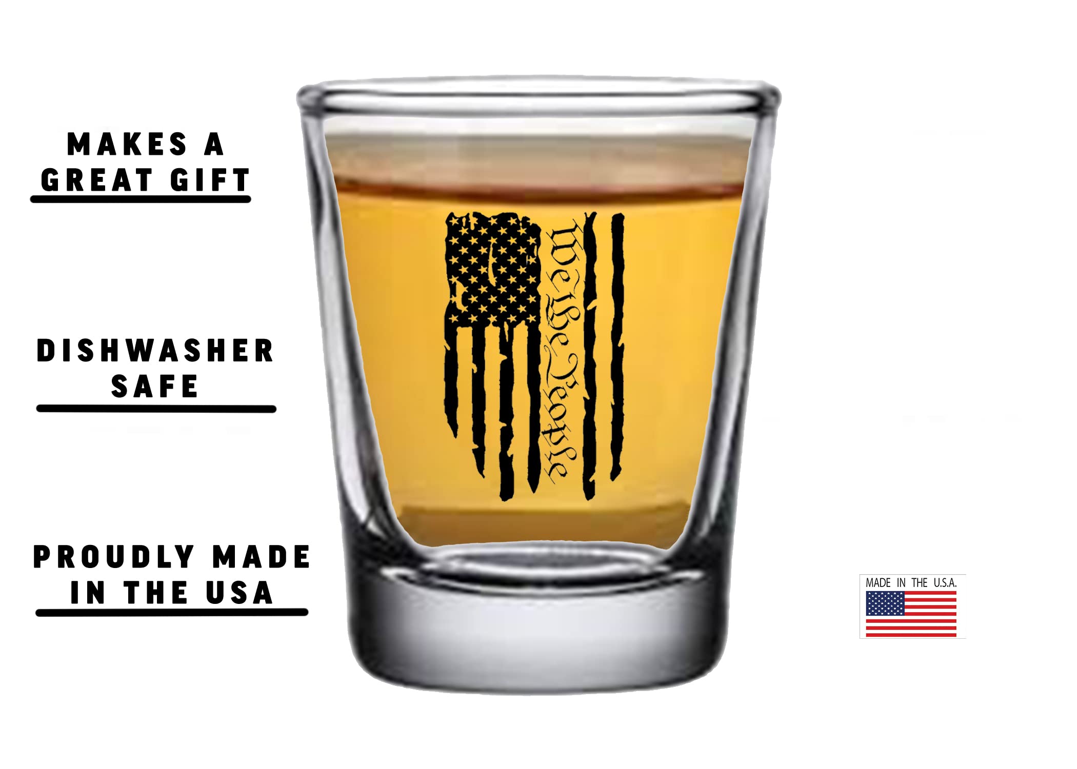 Rogue River Tactical US Constitution We The People USA Flag Tattered Shot Glass Gift For Military Veteran or Patriotic American