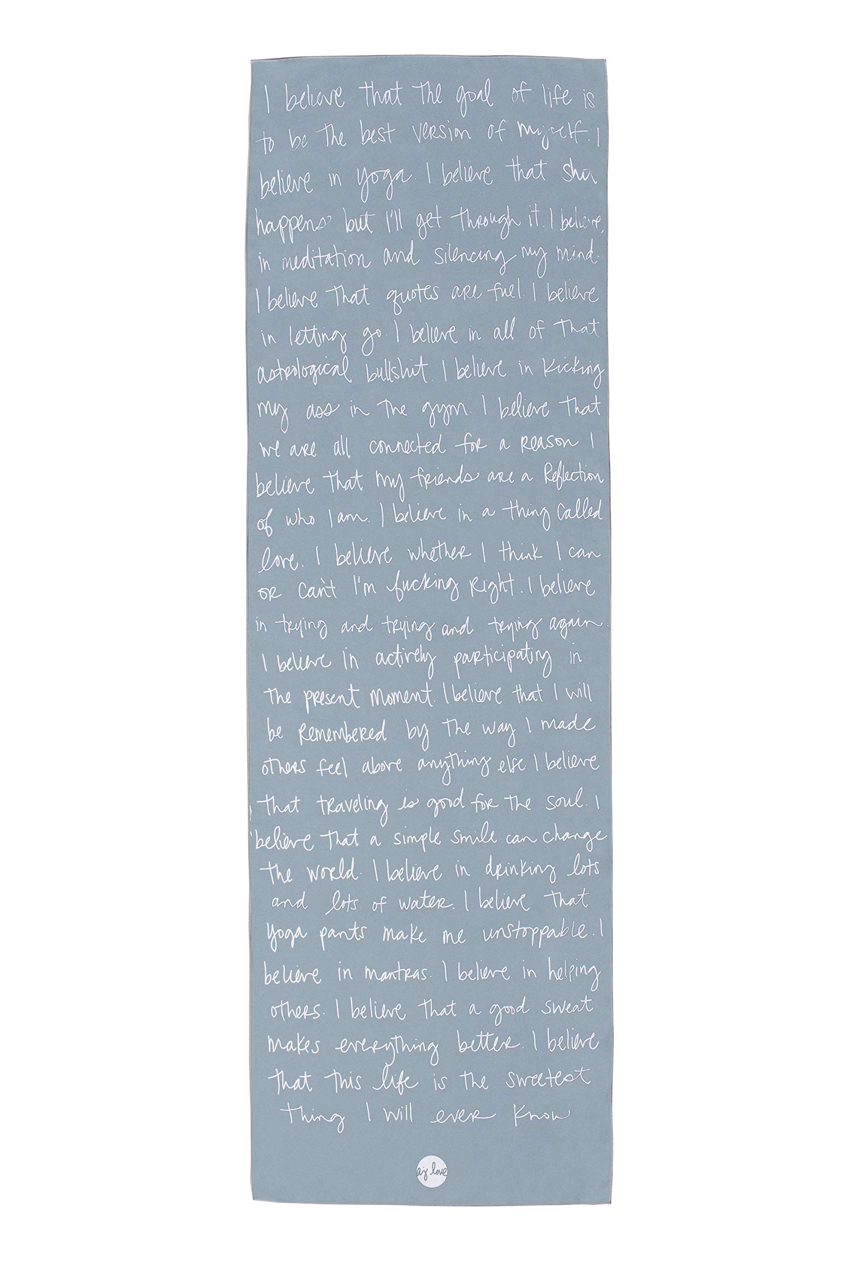 Mantra Inspired Professional Yoga Towel by aj Love | Hand Designed | High Density (Grey - Believe)