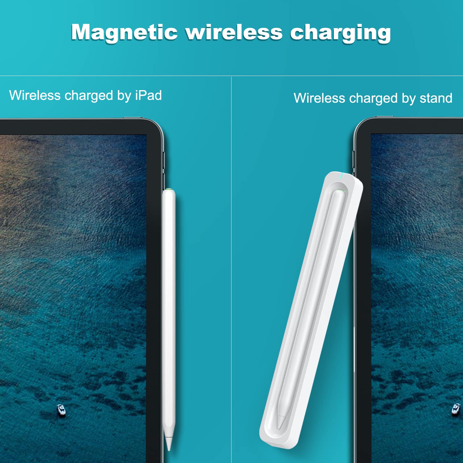 Wireless Charging Stylus Pen with Charger Stand, Active Pencil with Charger, Compatible with Pro11/12.9, 6/7/8/9/10, Air 3/4/5, Mini 5/6