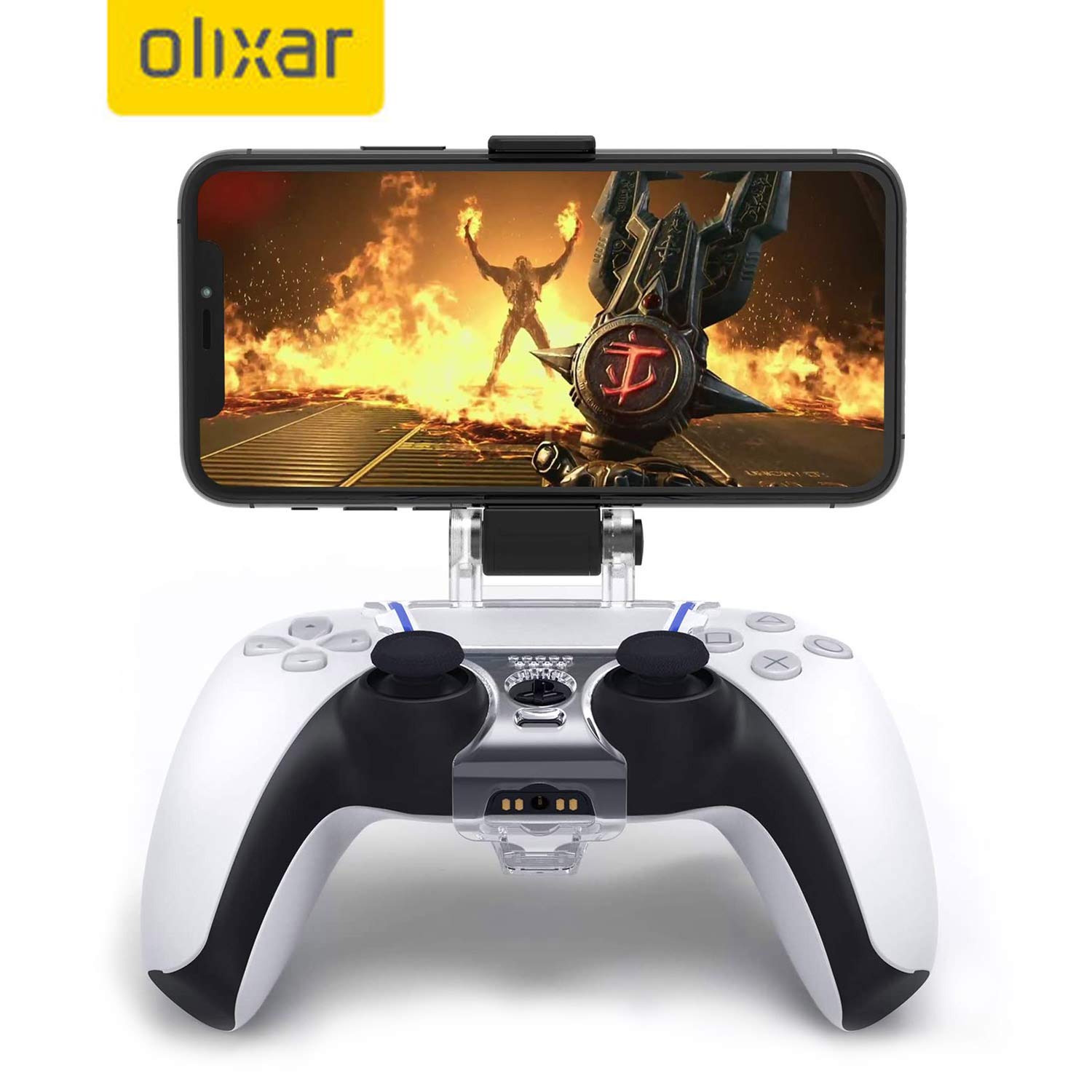 Olixar Controller Phone Mount for Sony PlayStation 5 DualSense Controller - Dominate the Mobile Gaming Battlefield by Linking your PS5 Controller to Your Phone (Guide Included)