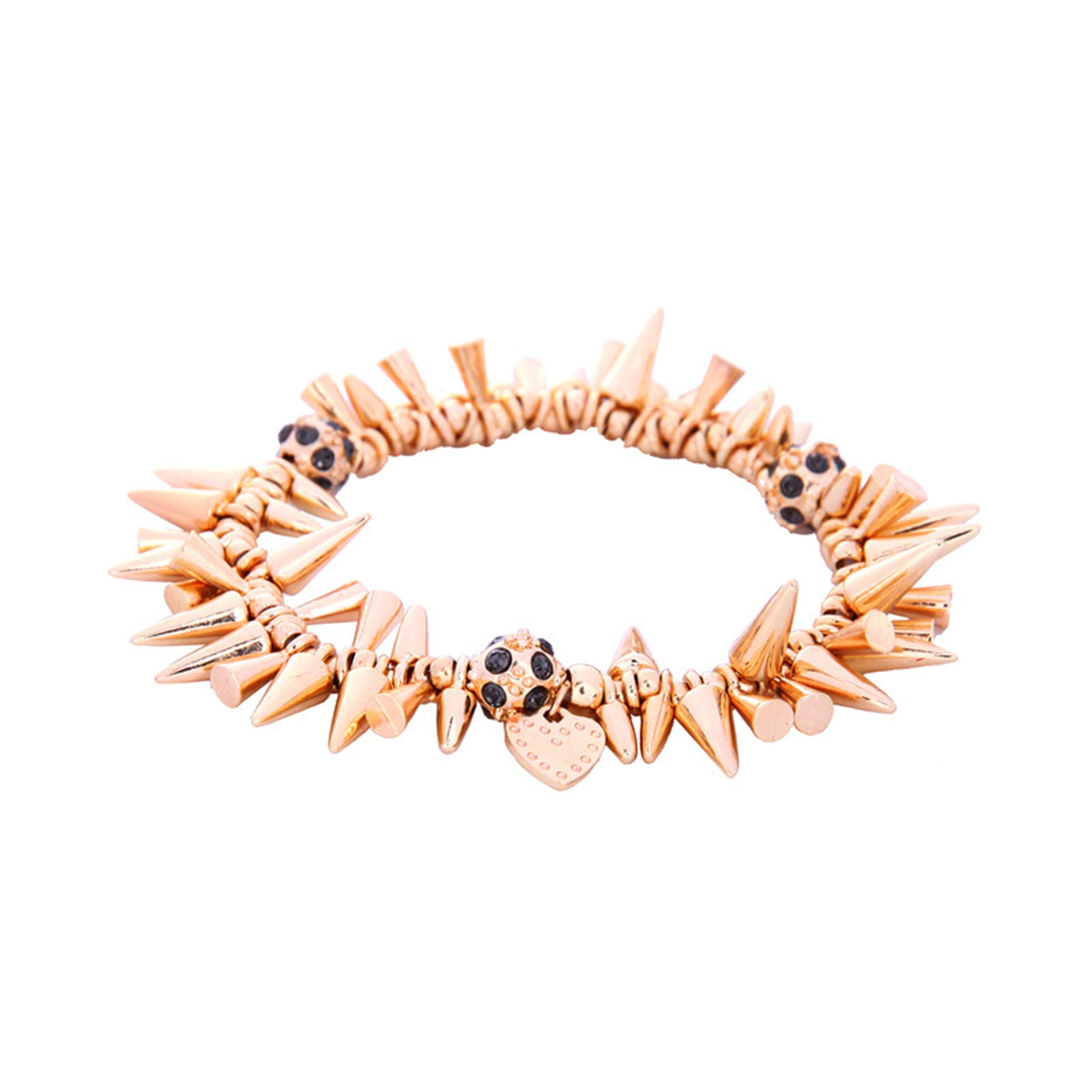 MINIDUO Rivet Punk Bracelet,Alloy Stretch Spike Studded Rivets Exaggerated Bracelet Jewelry for Women Gold