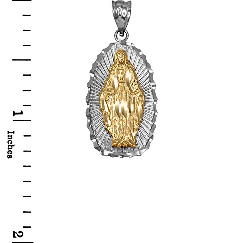 LA BLINGZ 10K Two-Tone White & Yellow Gold Lady of Guadalupe DC Pendant