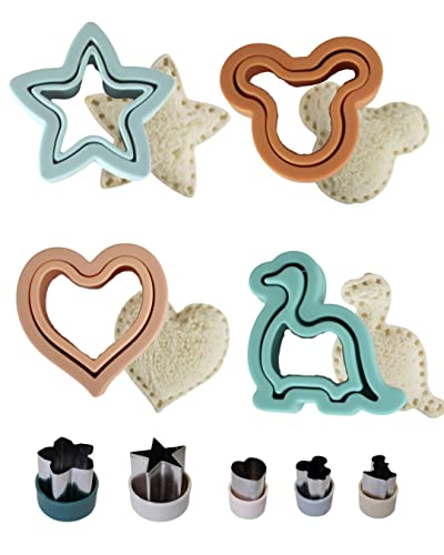 Sandwich cutter and sealer set, 9pc Uncrustables sandwich maker for kids, Vegetable/fruit cutter set, Bento box accessories, DIY cookie cutter (Stainless Steel, Multicolor)