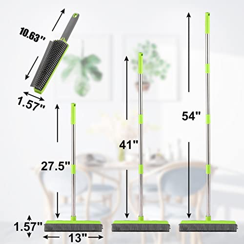 Rubber Broom with Squeegee for Carpet Pet Hair Remover and Floor Scrub Brush with 58" Long Handle,Brush for Cleaning Bathroom,Patio,Hardwood Floor