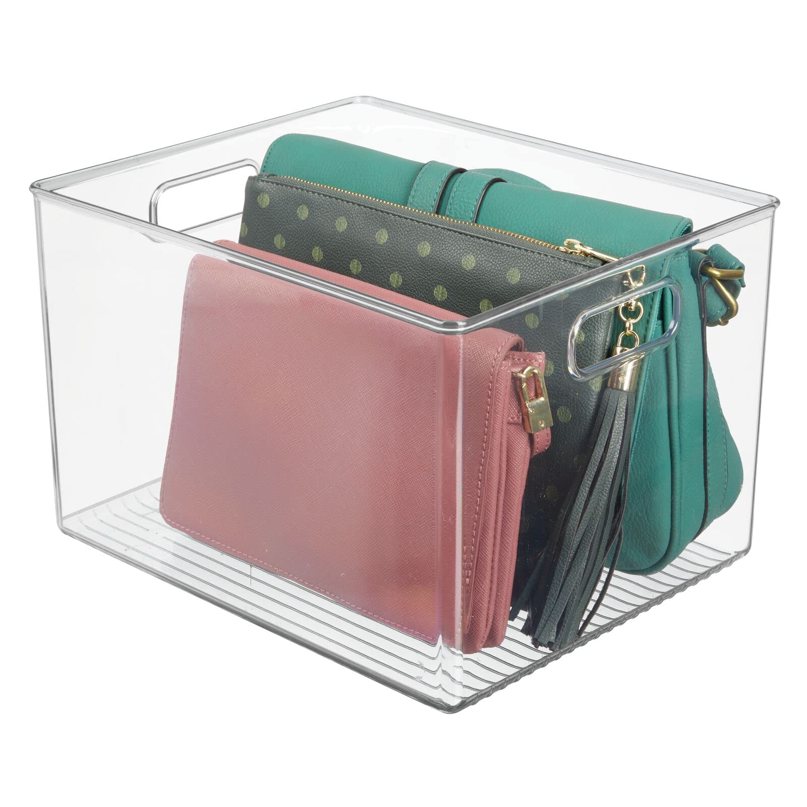 mDesign Large Plastic Storage Organizer Container Bin, Closet Organization for Hallway, Bedroom, Linen, Coat, and Entryway - Holds Clothing, Blankets, and Accessories, Ligne Collection, 8 Pack, Clear