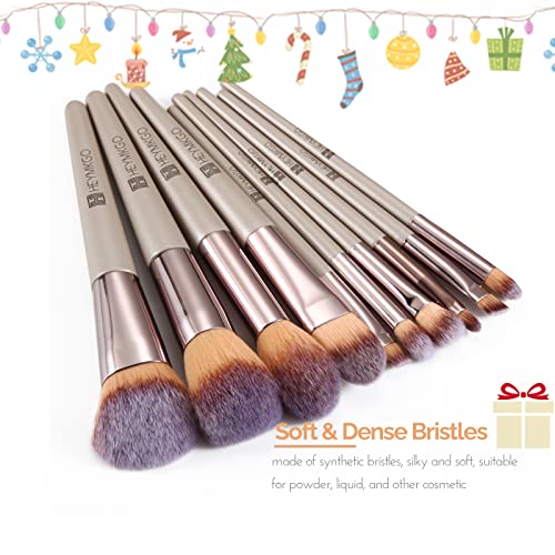Makeup Brushes Set, HEYMKGO Portable Makeup Brush set professional Champagne Gold Premium Syntheti Foundation Brush Powder Concealers Eye Shadows Blush with Cosmetic Bag 10PCS Common Types