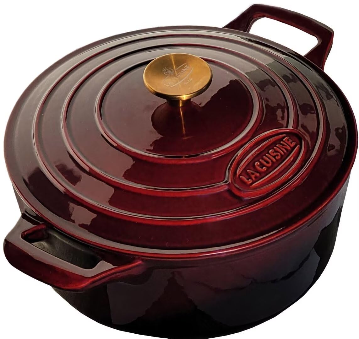 La Cuisine Enameled Cast Iron Dutch Oven Casserole Dish Pot with lid 2.1 QT 7.9โ Dia. Cream White Enamel Interior, 2 - tone Sapphire Enamel Coating Exterior Oven Safe