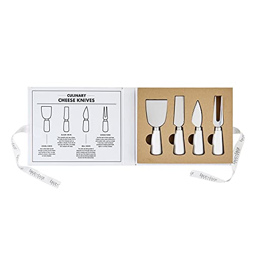 Santa Barbara Design Studio Gift Set Kitchen Essentials Face to Face Designs Black and White Cardboard Book Gift Box, 4-Pieces, Say Cheese Ceramic Cheese Knives