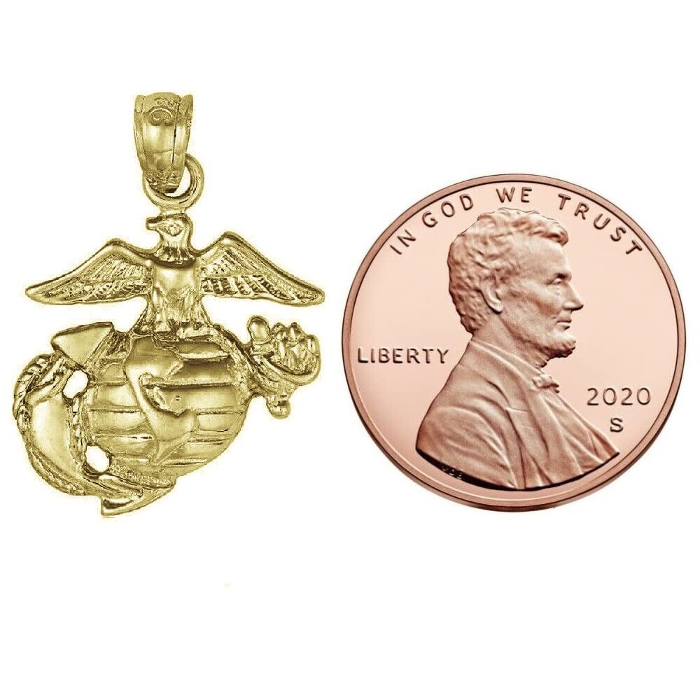 Sterling Silver Yellow Gold Plated Eagle, Globe, Anchor Charm / Pendant, Made in USA