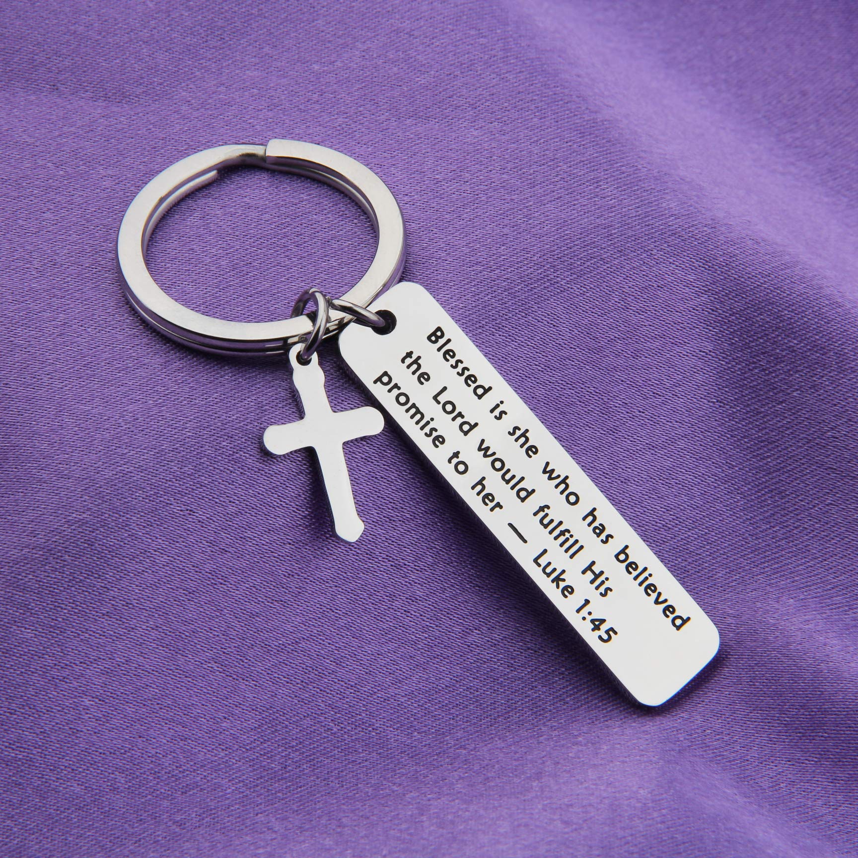 MAOFAED Religious Jewelry Bible Verse Keychain Blessed is She Who Has Believed The Lord Would Fulfill His Promise to Her